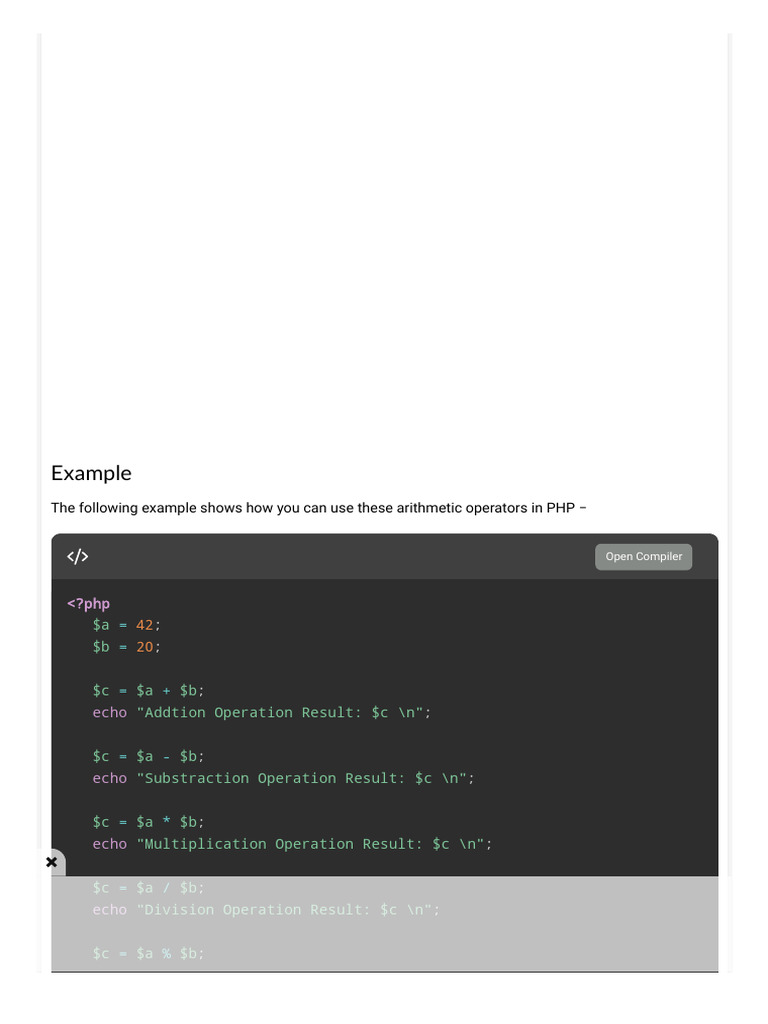 PHP - Arithmetic Operators Examples | PDF PHP - Arithmetic Operators Examples | PDF