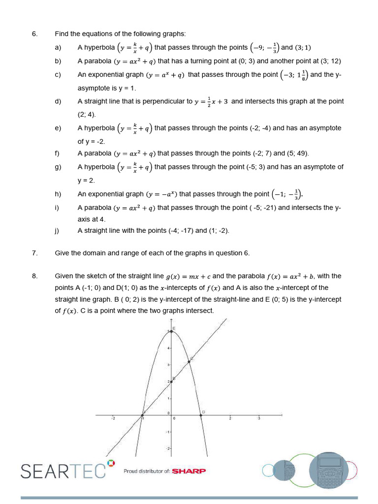 Worksheet 10 Hyperbolas Parabolas and Exponential Graphs Grade 10 Mathematics Q6-8 | PDF