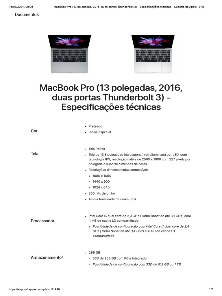 MacBook Pro (13 Polegadas, 2016, Duas Portas Thunderbolt 3 ...