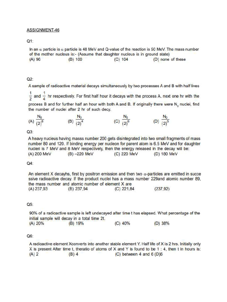 Assignment 46 - Modern Physics (Nucleus) | PDF