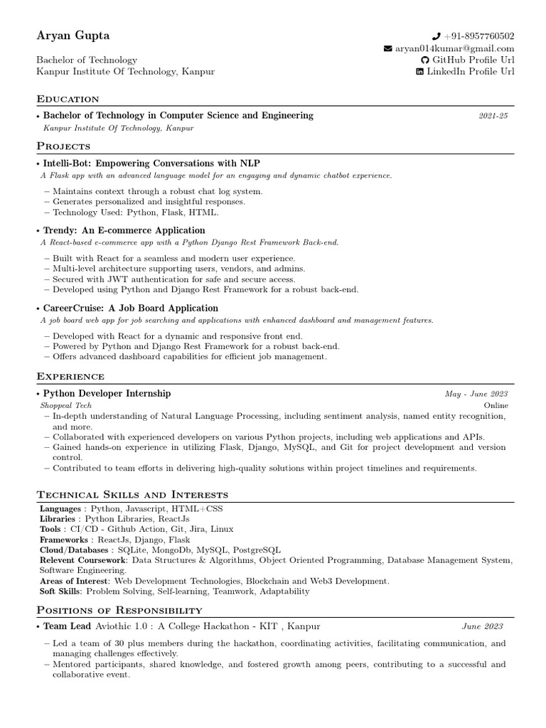 Aryan Gupta Resume | PDF | Python (Programming Language) | Art Aryan Gupta Resume | PDF | Python (Programming Language) | Art