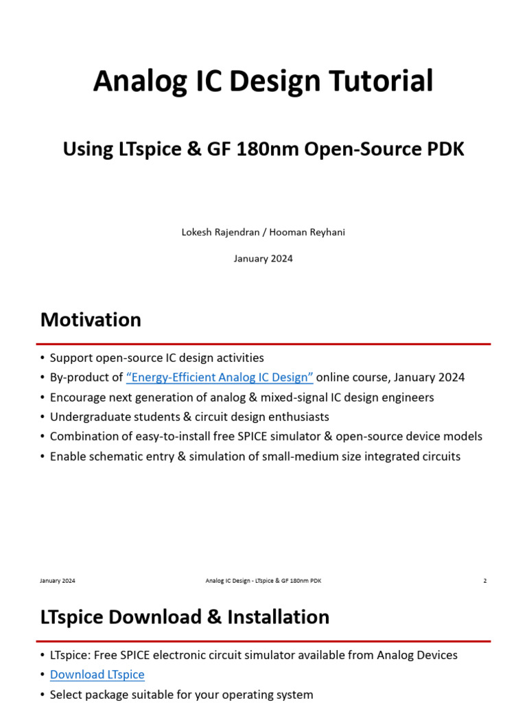 Analog IC Design Tutorial Using LTspice GF180nm OS PDK 1704124168 | PDF