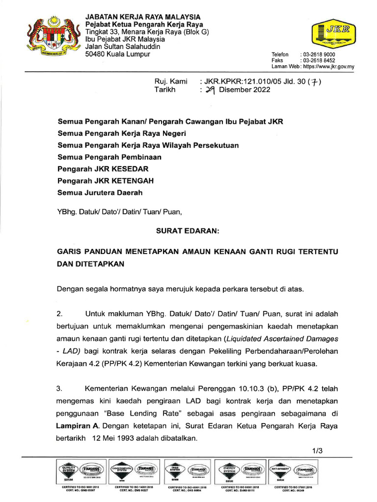Liquidated Damages - LD - LAD - Formula Guidelines - Malaysian | PDF