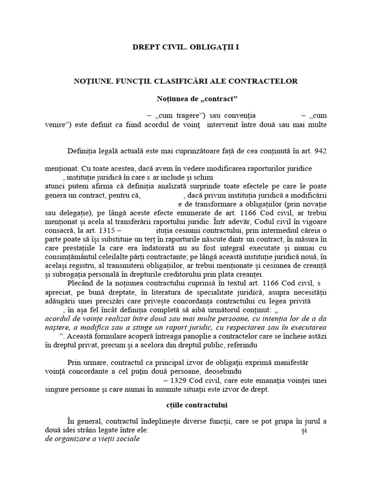 Curs 2. Contractul (I) - Funcții. Clasificare | PDF