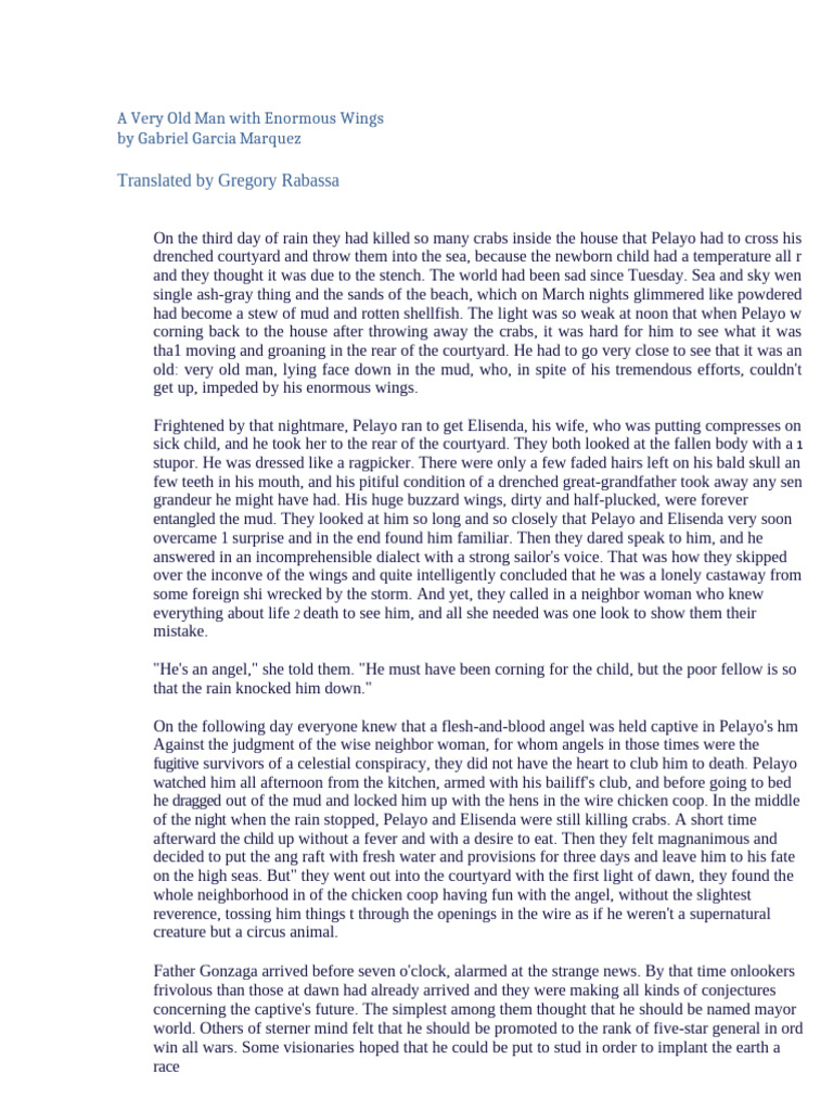 A Very Old Man With Enormous Wings Marquez X1 | PDF