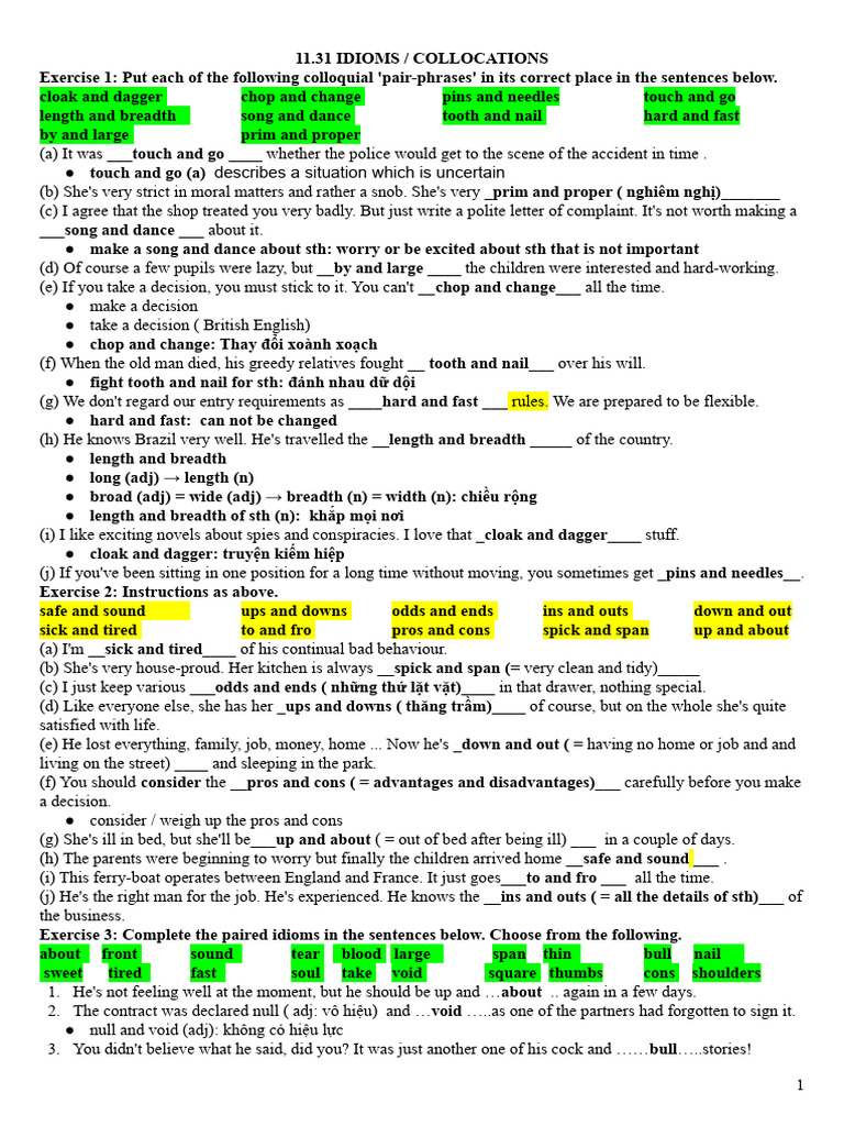11.31 Idioms of Pairs, 11D1 (New Keys) | PDF