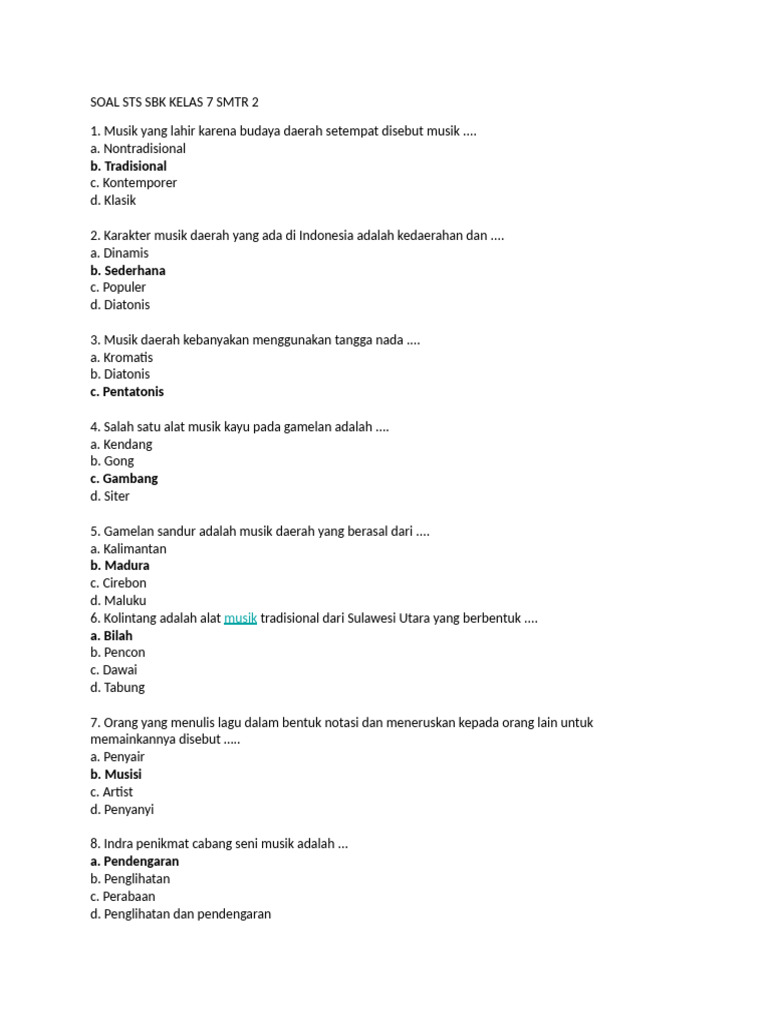 Soal SBK Kelas 7 SMTR 2 | PDF