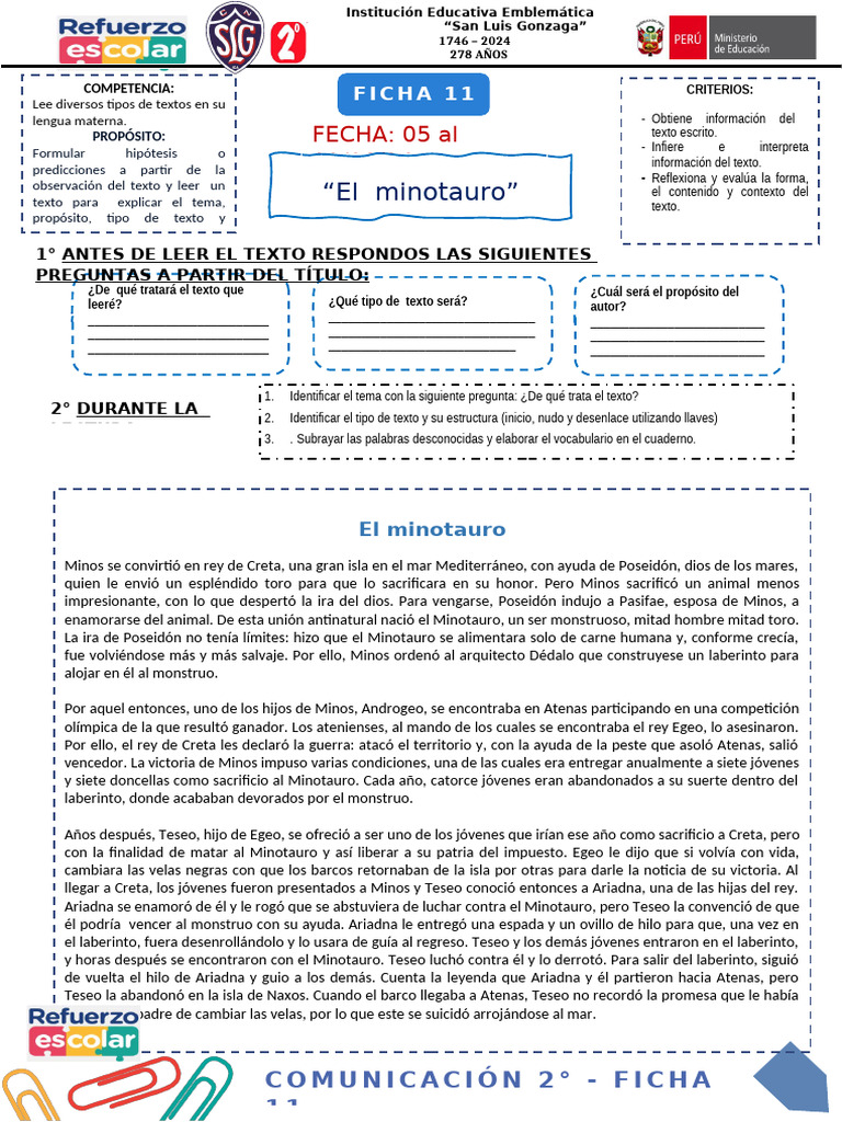 Ficha de Refuerzo 11 2do - 2024 | PDF