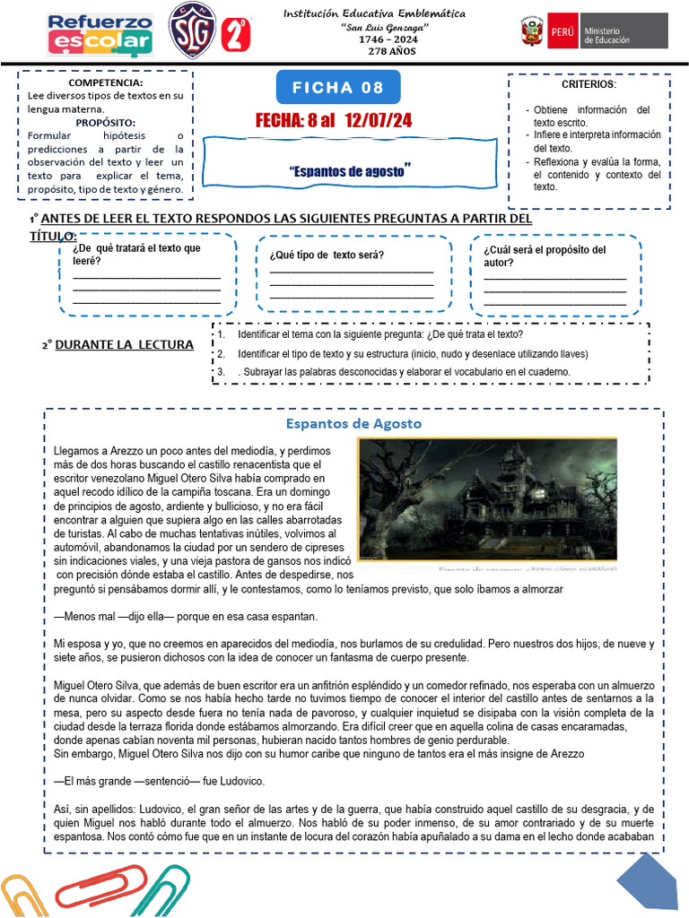 Ficha de Refuerzo 08 2do - 2024 | PDF