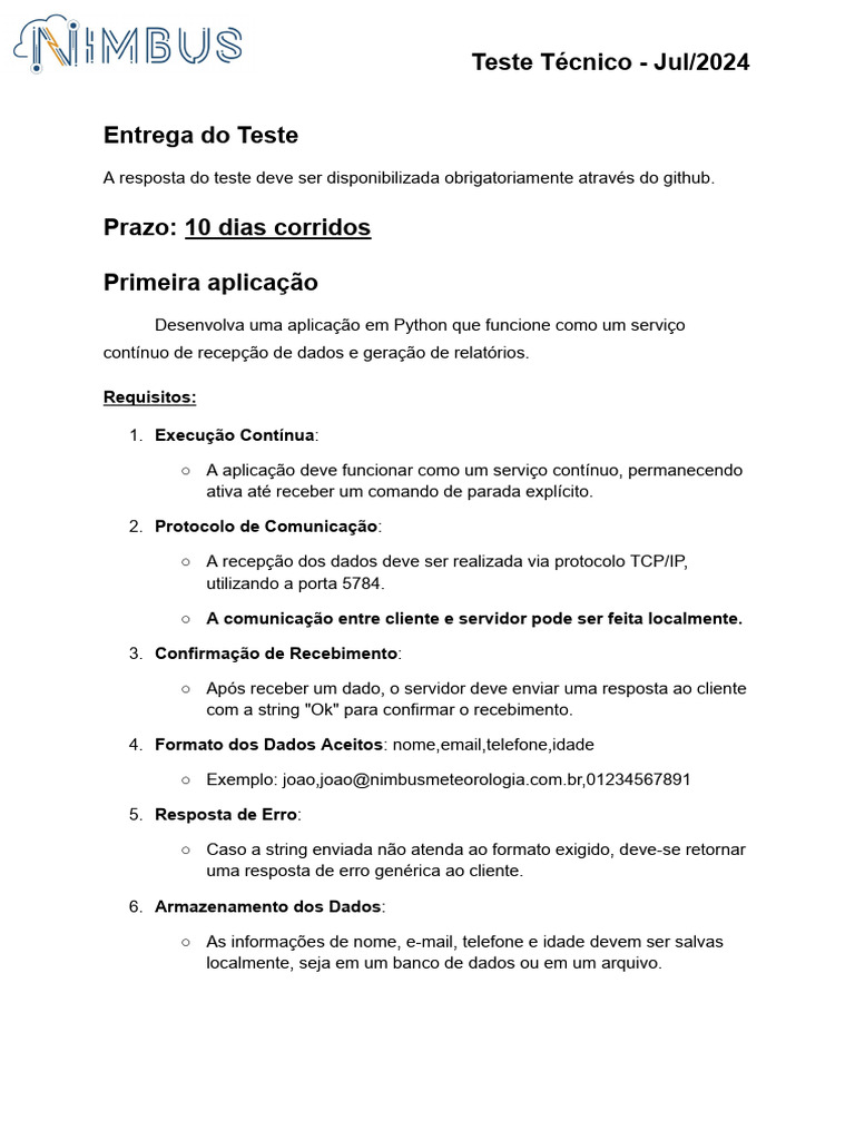 Teste Tecnico Nimbus Dev-Python | PDF Teste Tecnico Nimbus Dev-Python | PDF