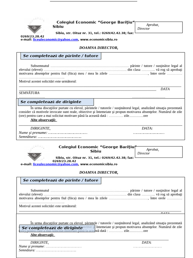 CERERE MOTIVARE ABSENTE Varianta 2 Pe Pagina | PDF