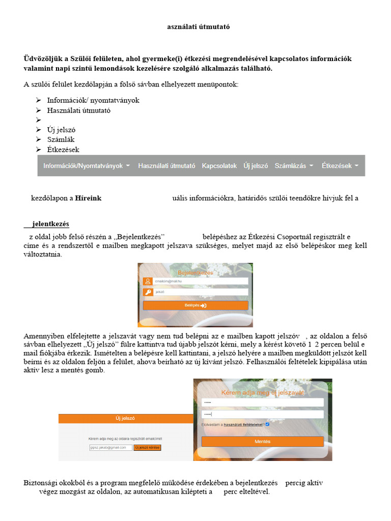 Szülői Felület Használati Útmutató | PDF