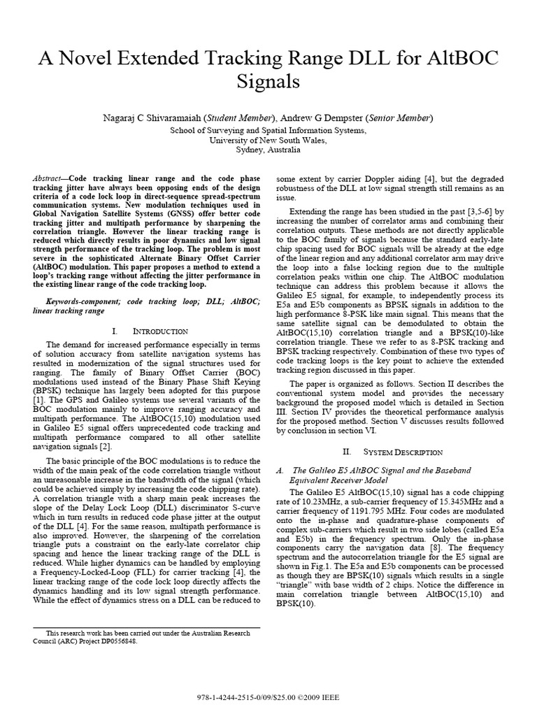 A Novel Extended Tracking Range DLL For AltBOC Signals 2010IEEE | PDF
