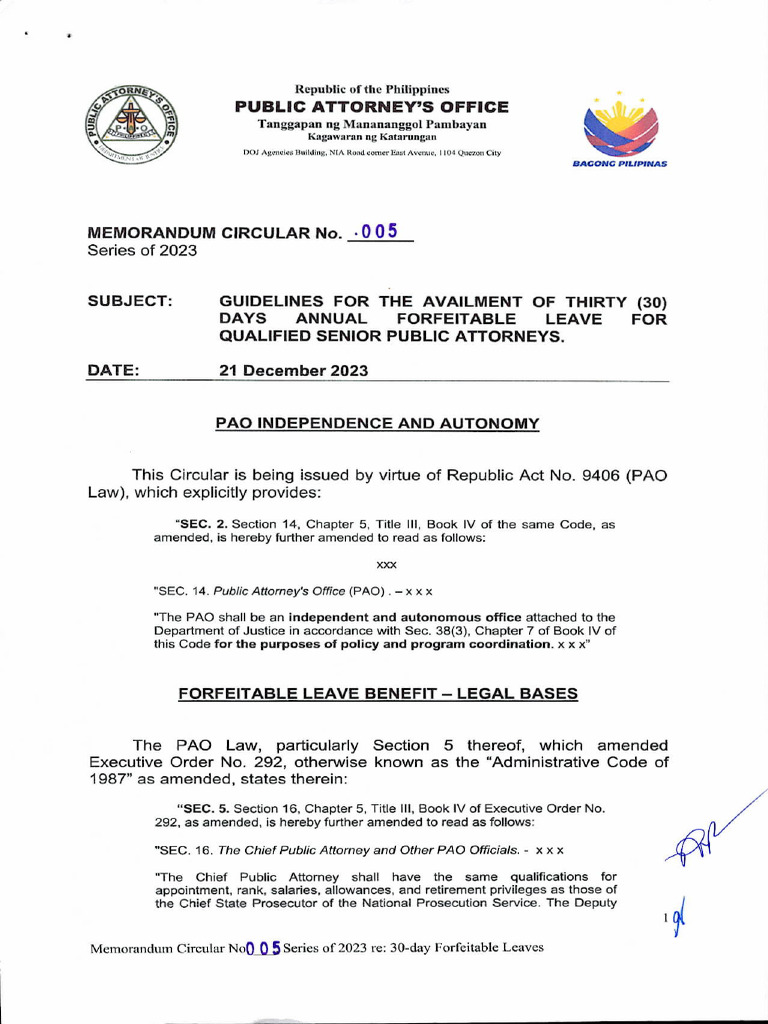 Memorandum Circular No. 005 S. 202 | PDF