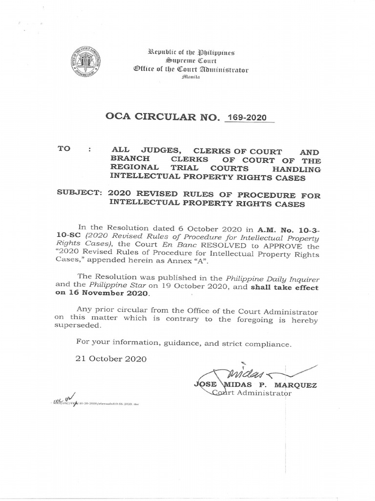 OCA Circular No. 169 2020 | PDF