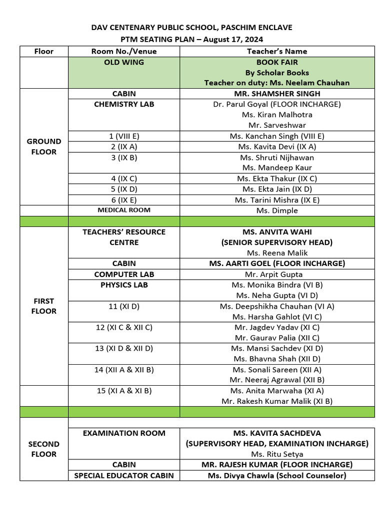 PTM Seating Plan 17.08.24 (1) - 1 | PDF