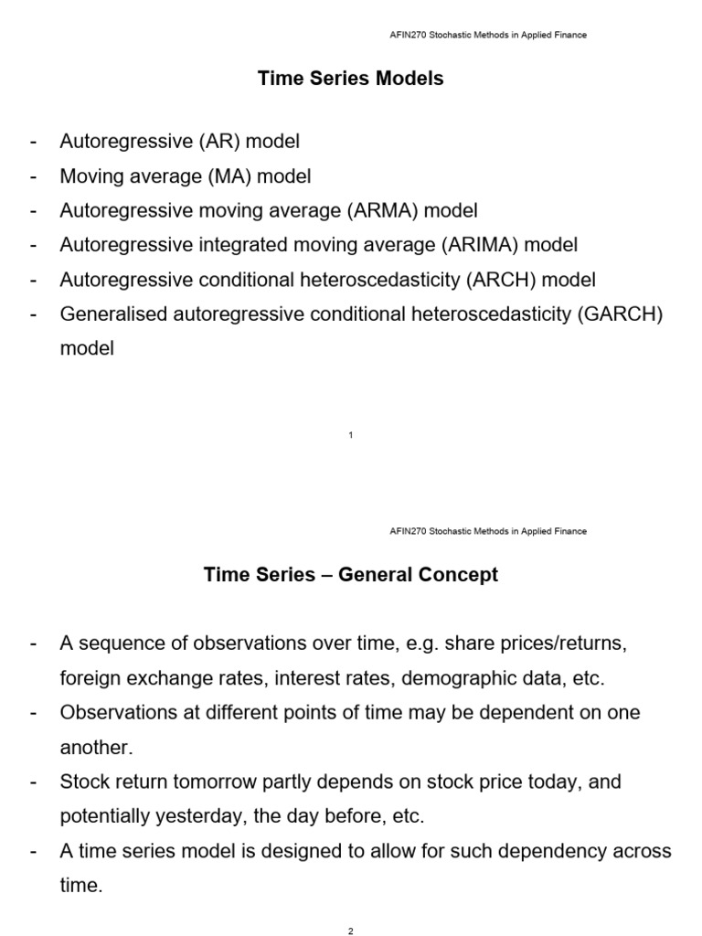 Lecture 10 Time Series Models Pdf