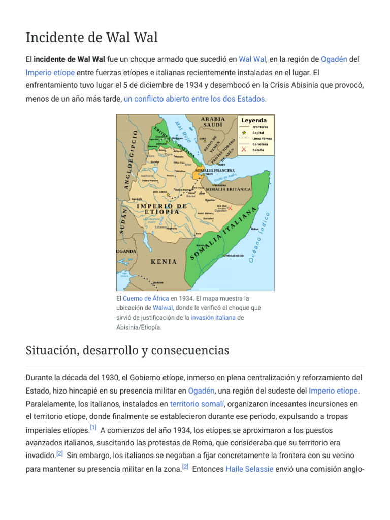 Incidente de Wal Wal - Wikipedia, La Enciclopedia Libre | PDF