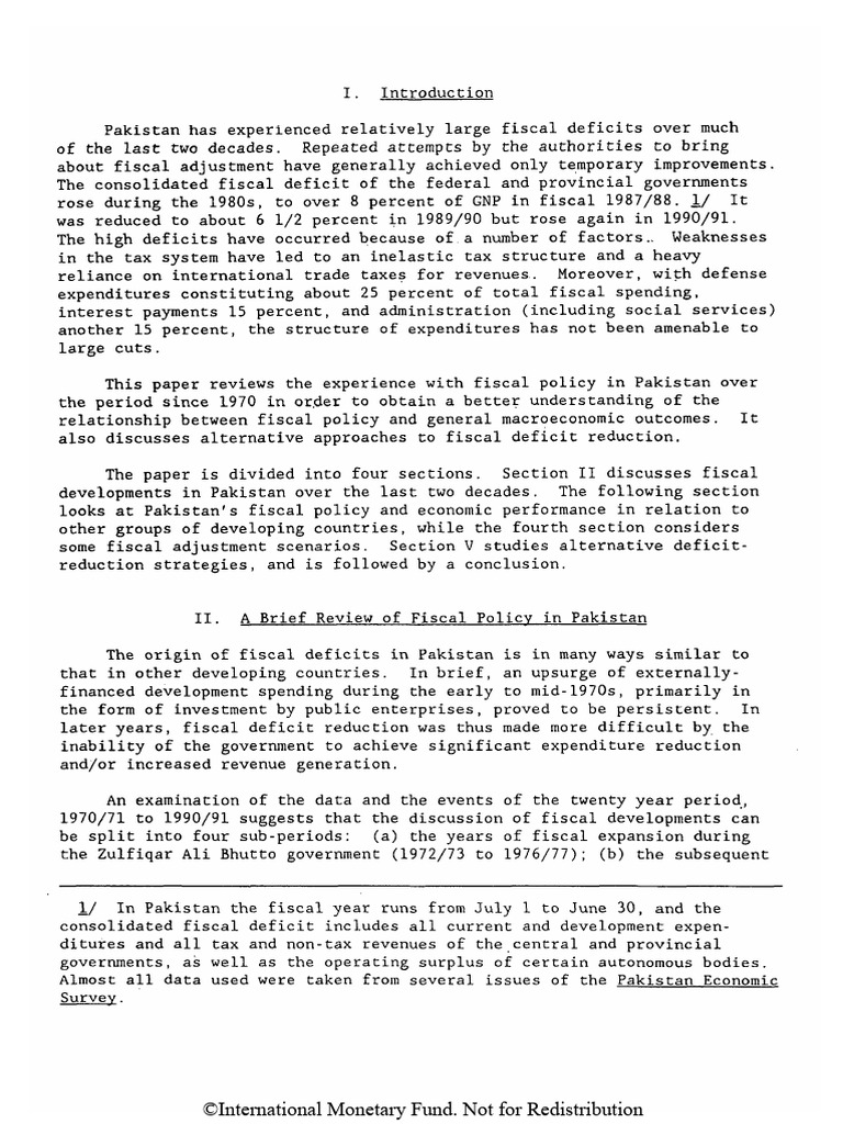 (IMF Working Papers) Fiscal Policy in Pakistan Since 1970 | PDF