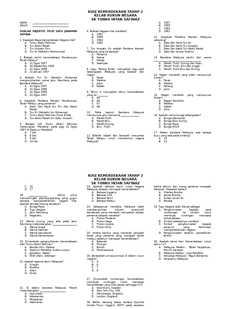 Kuiz Kemerdekaan | PDF