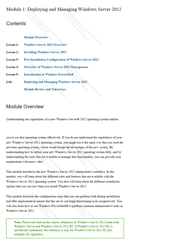 Module 1 - Deploying and Managing Windows Server 2012 | PDF