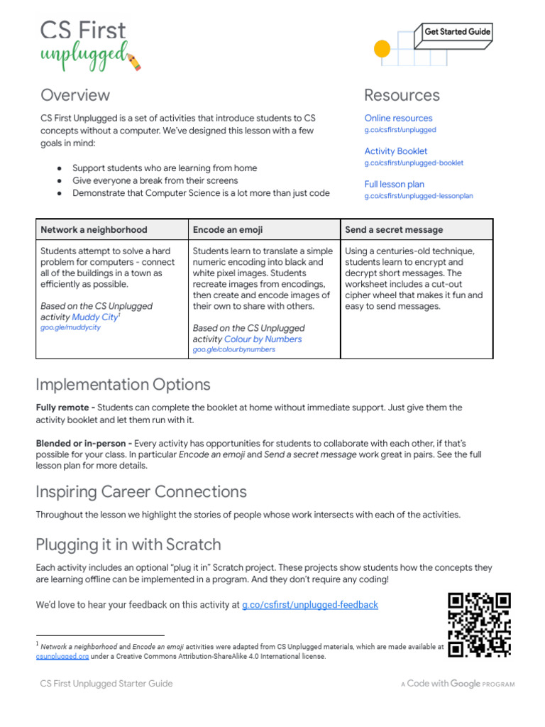 CS First Unplugged Starter Guide | PDF
