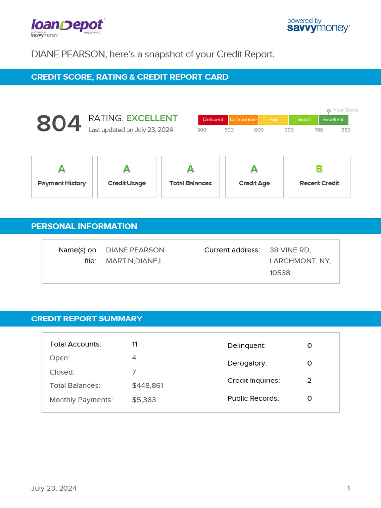 Credit Report Overview for Diane Pearson | PDF | Mortgages | Annual Percentage Rate