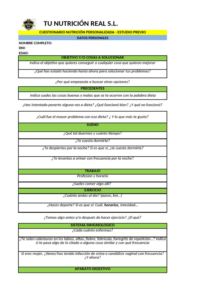 Cuestionario Estudio Inicial Okok 2 | PDF