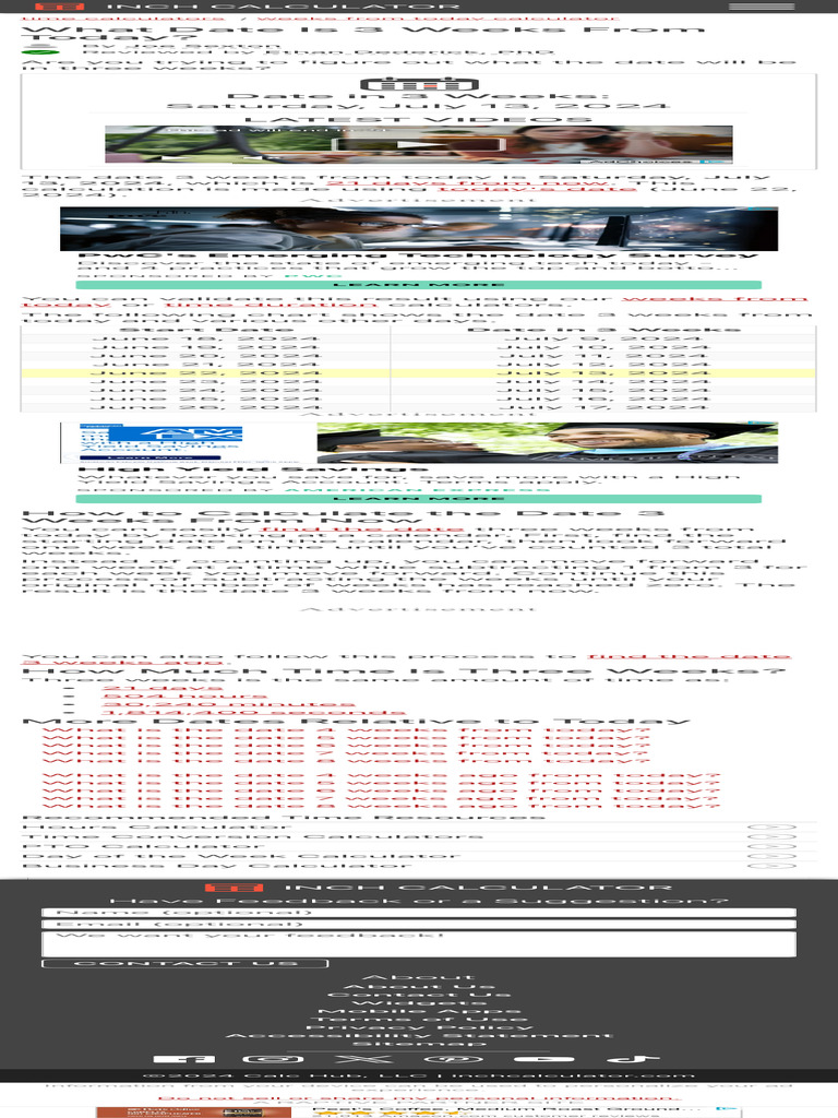 What Date Is 3 Weeks From Today - Inch Calculator | PDF