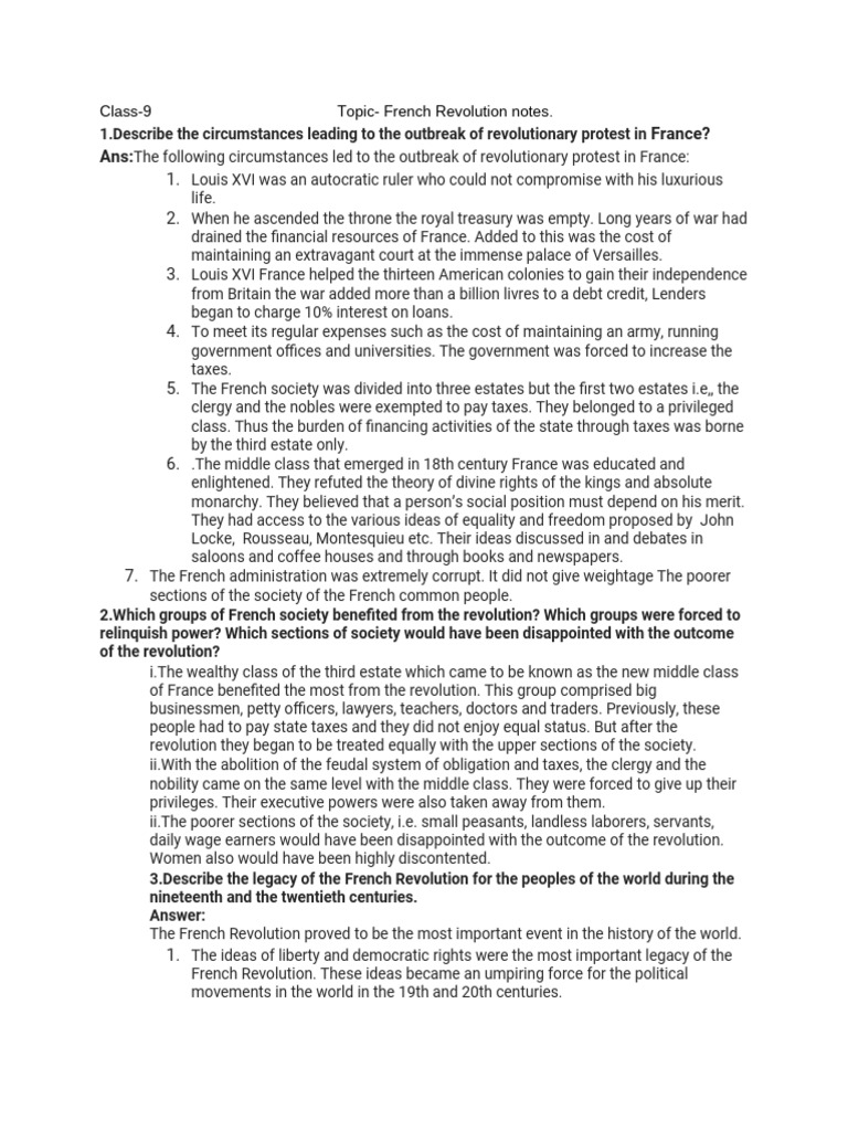 Class-9 French Revolution Notes | PDF
