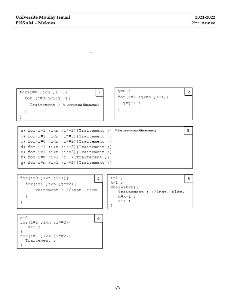 TD1 - ComplexitÃ© Algorithmique | PDF