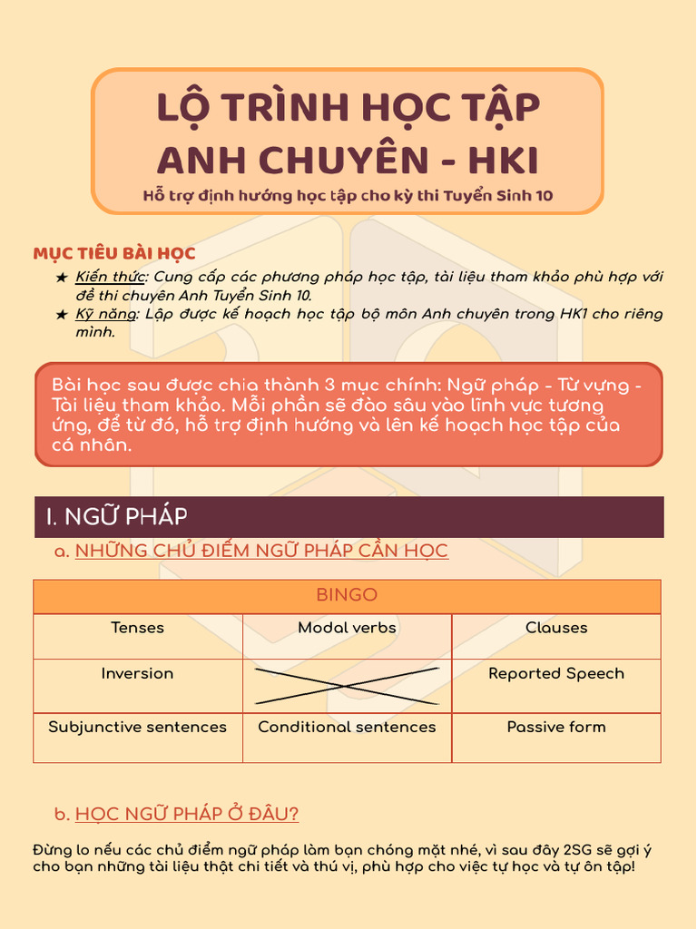 (2SG GEN 4) LỘ TRÌNH HỌC CHUYÊN ANH - HK1 | PDF
