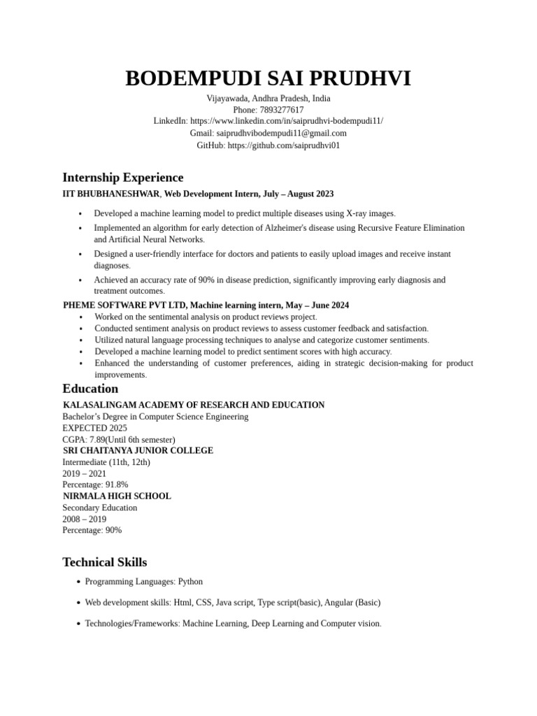 SAI PRUDHVI BODEMPUDI RESUME | PDF