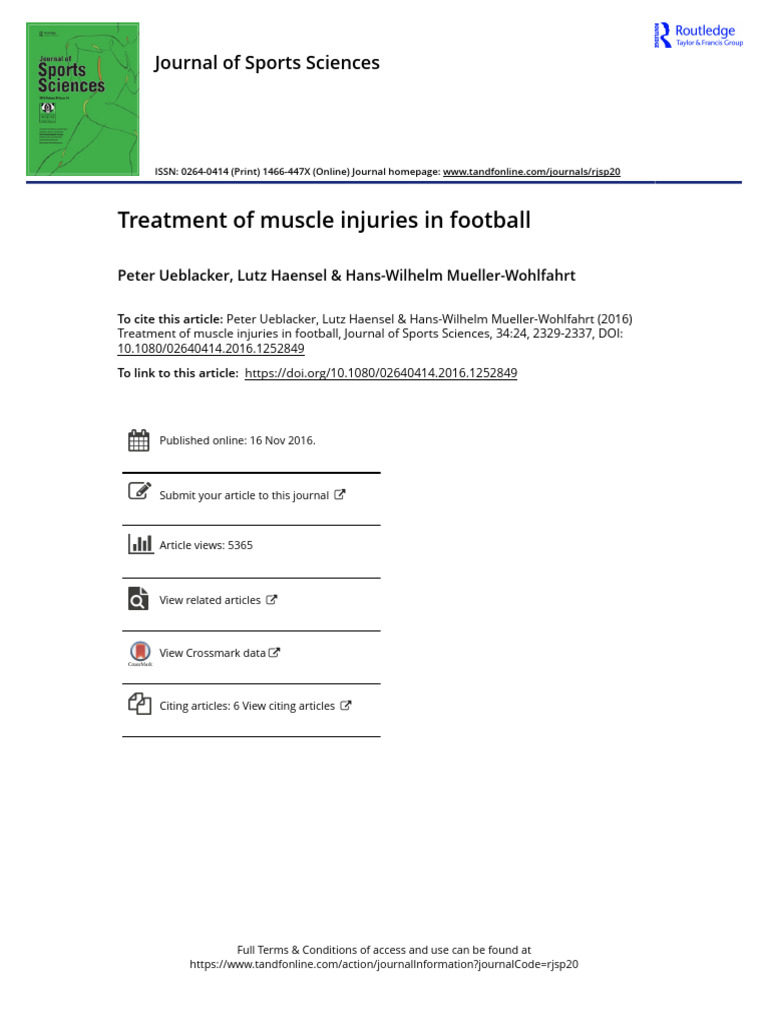 Treatment of Muscle Injuries in Football | PDF