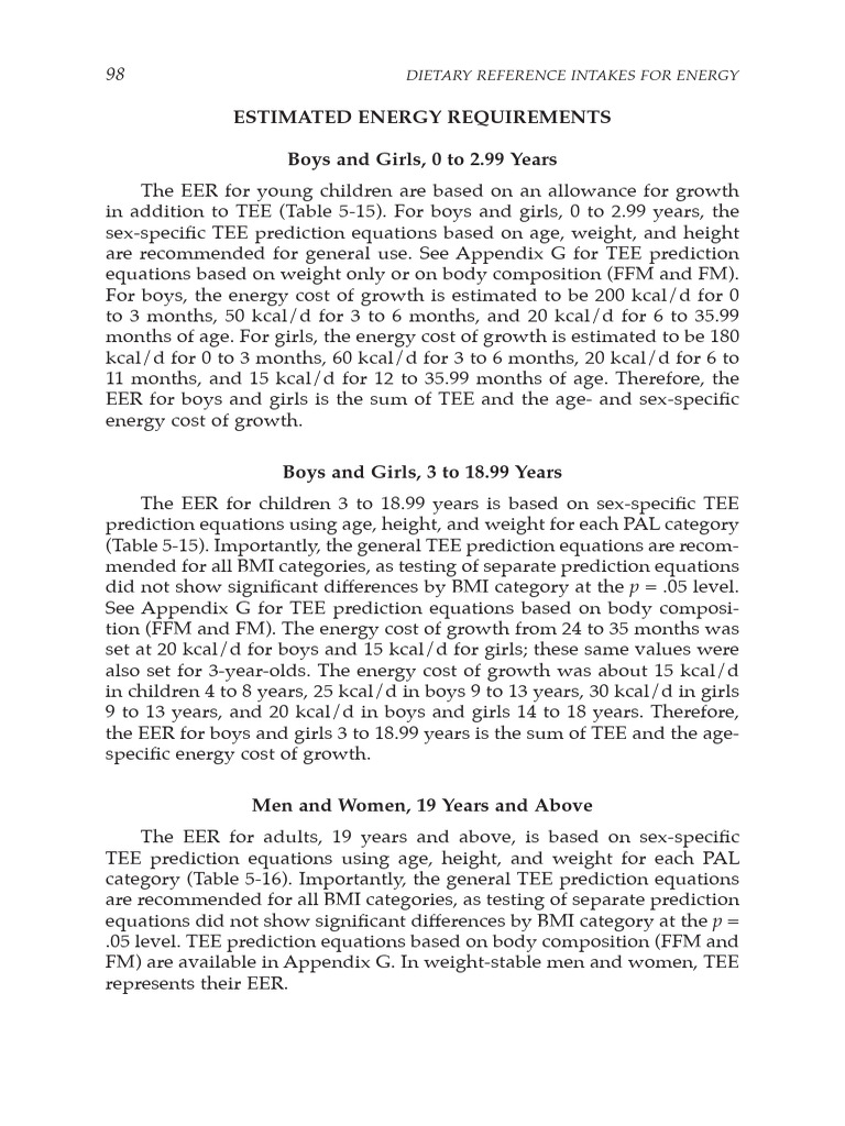 Dietary Reference Intakes for Energy | PDF