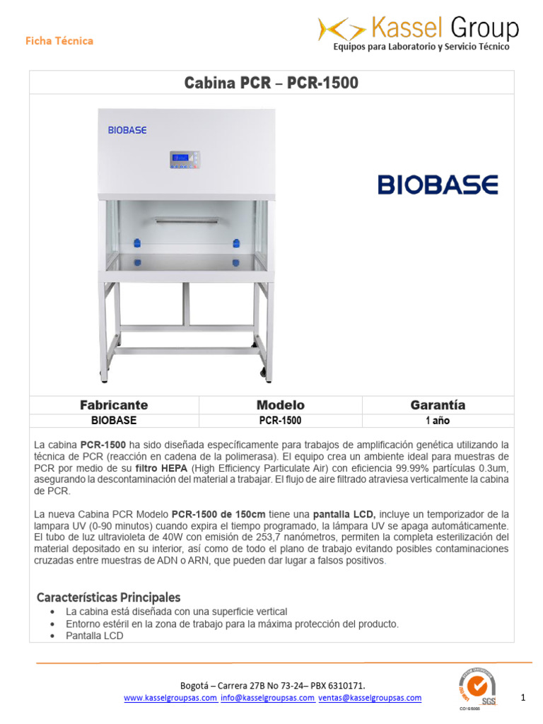 FT - Cabina PCR - PCR-1500 | PDF