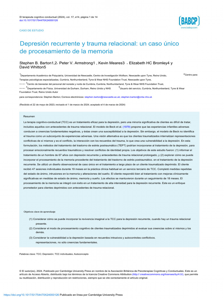 Depresión Recurrente y Trauma Relacional Un Caso Único | PDF
