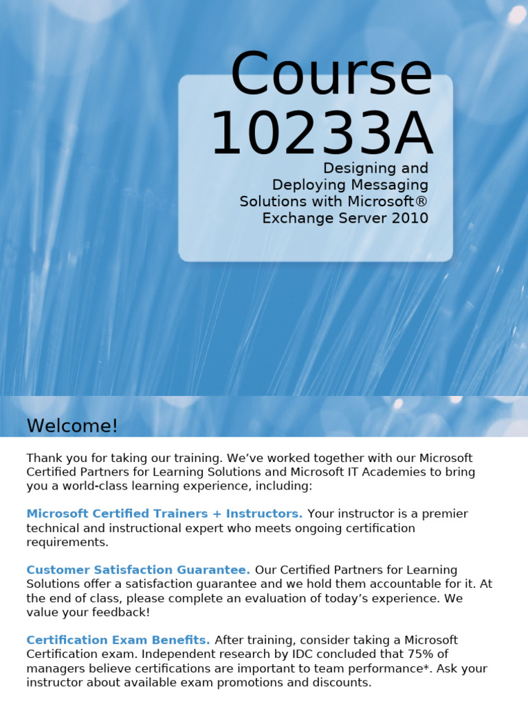 Course 10233A: Designing and Deploying Messaging Solutions With ...