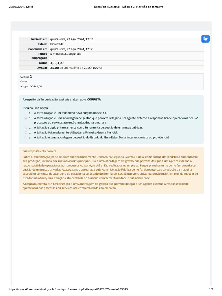 Exercício Avaliativo - Módulo 3 - Revisão Da Tentativa | PDF