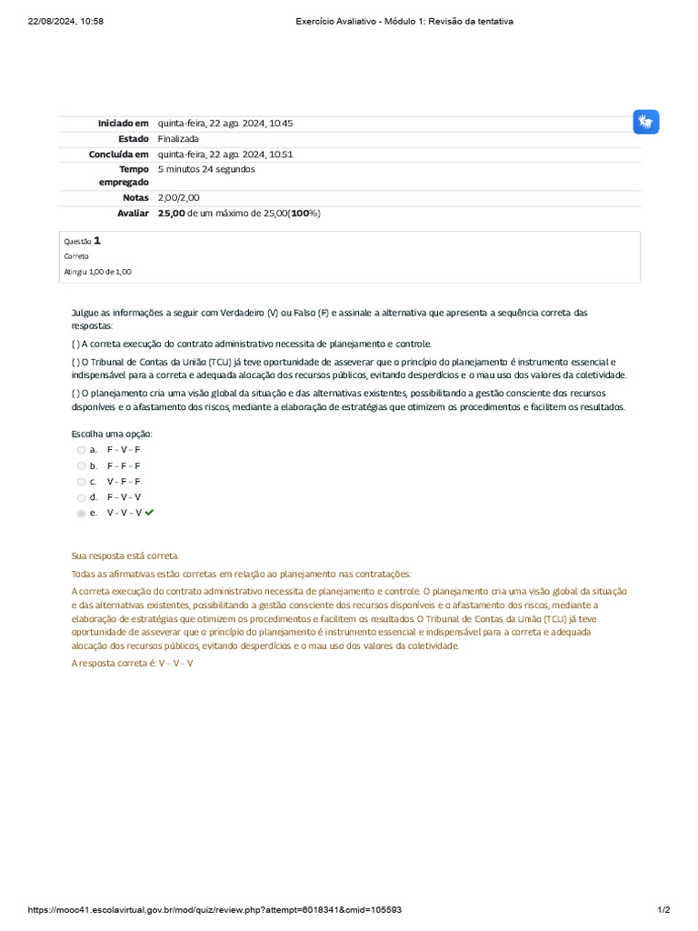 Exercício Avaliativo - Módulo 1 - Revisão Da Tentativa | PDF