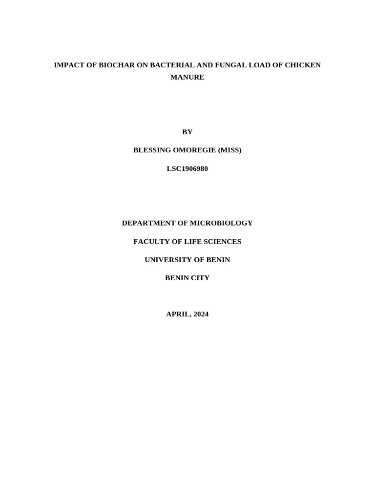 Impact of Biochar On Bacterial and Fungal Load of Chicken Manure ...