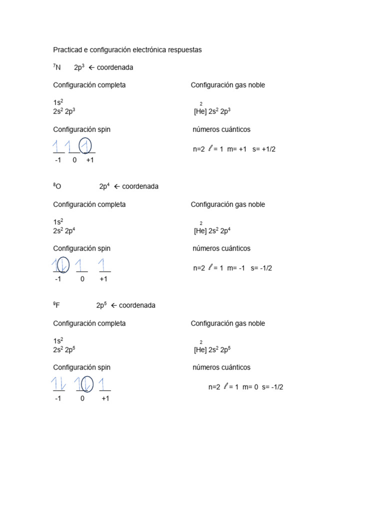 Configuración Electrónica Respuestas Practica | PDF | Mecánica cuántica ...