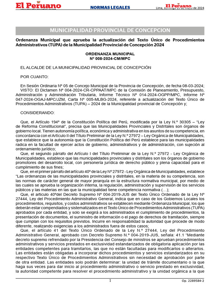 Municipalidad Provincial de Concepcion | PDF