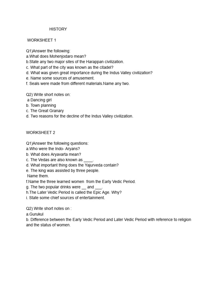 History Worksheet 1 and 2 | PDF