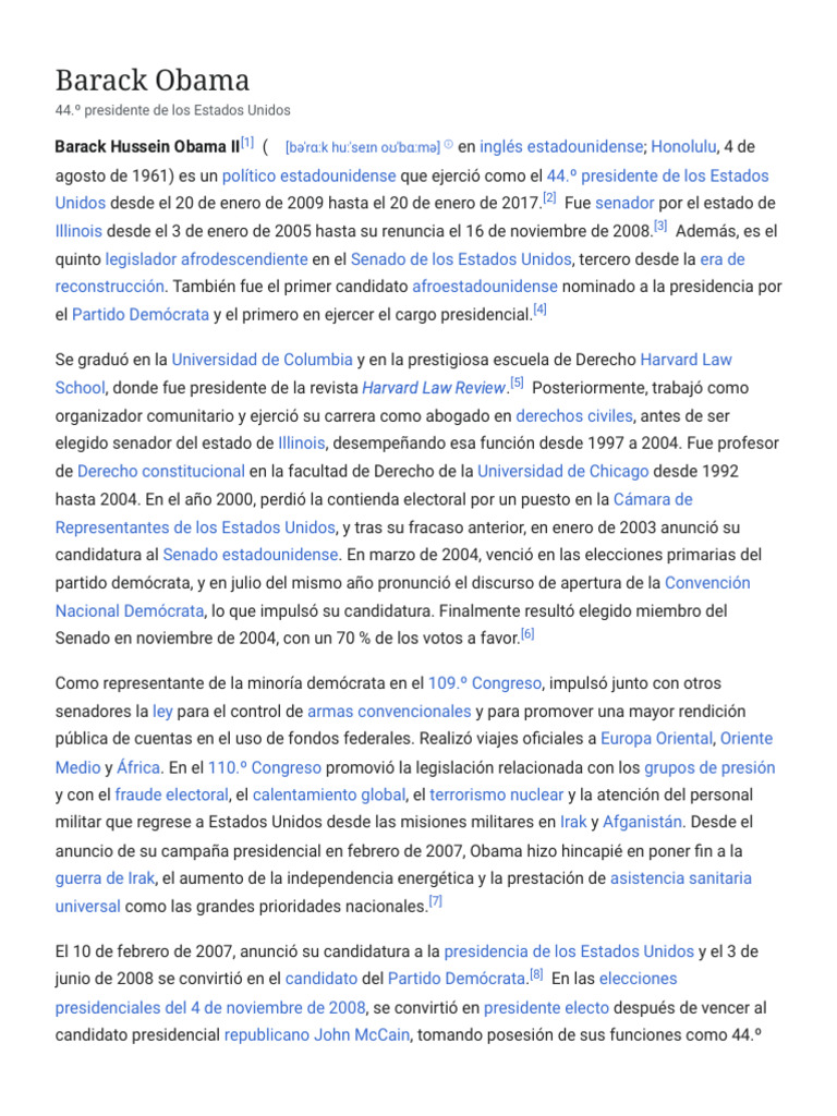 Barack Obama - Wikipedia, La Enciclopedia Libre | PDF