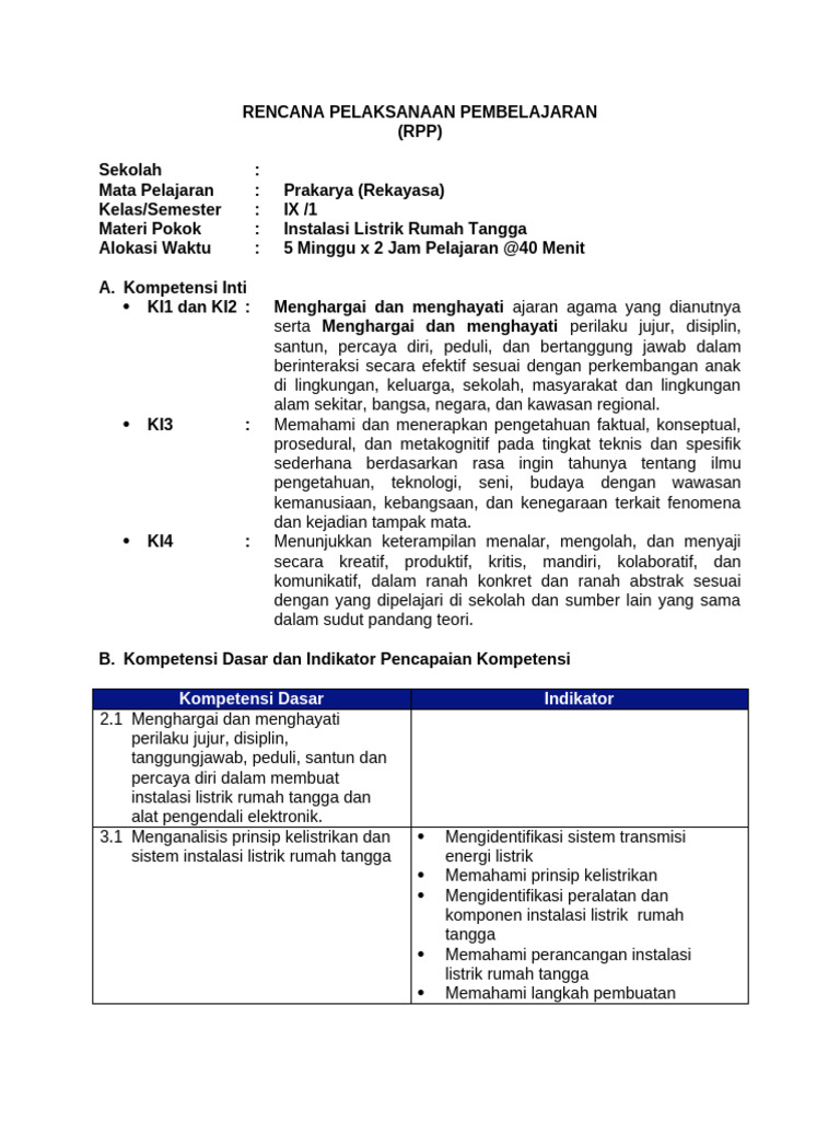RPP 2. Prinsip Kelistrikan Dan Sistem Instalasi Listrik | PDF