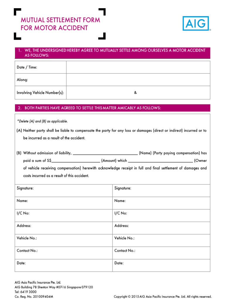 Mutual Settlement Form For Motor Accident | PDF