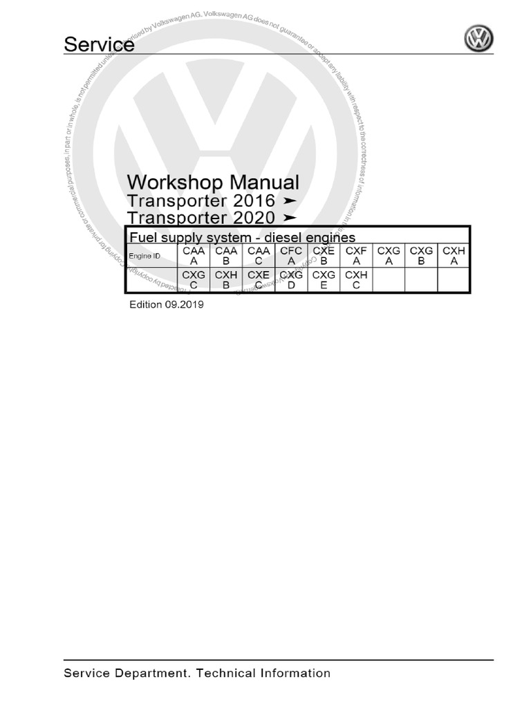 VW Transporter 2016+ - Fuel Supply System - Diesel Engines - PDFs Free ...