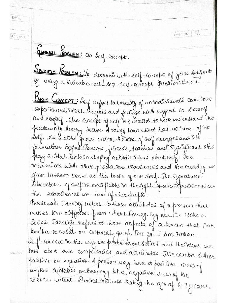 Self Concept Questionnaire Practical | PDF
