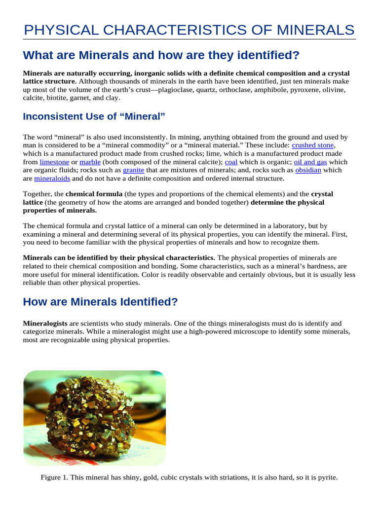 Physical Characteristics of Minerals | PDF